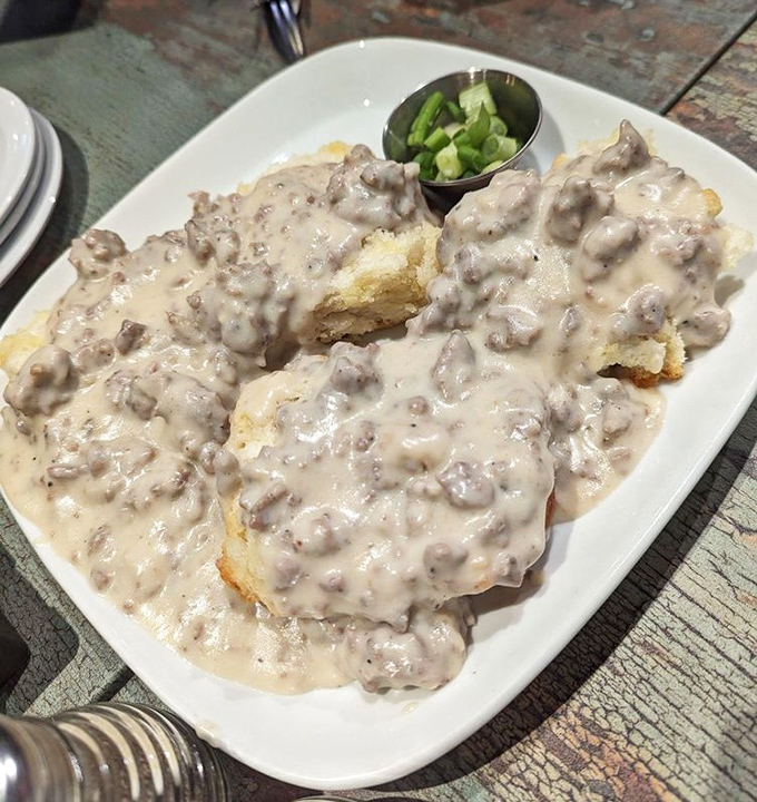 Biscuits and gravy: the Southern breakfast equivalent of a warm hug. Those flaky islands swimming in peppery sausage gravy could convert any Northerner.