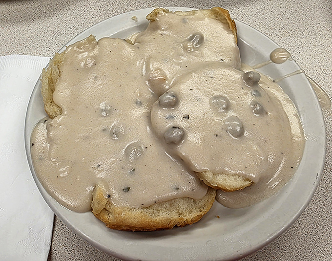 Biscuits swimming in creamy sausage gravy&mdash;the kind of breakfast that makes you want to take a nap immediately after finishing.