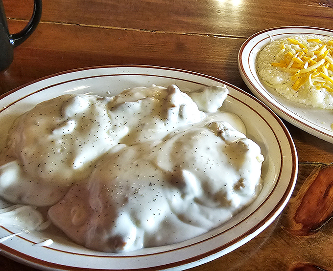 Southern comfort on a plate. These biscuits and gravy aren't just food—they're a hug for your taste buds after a long night.