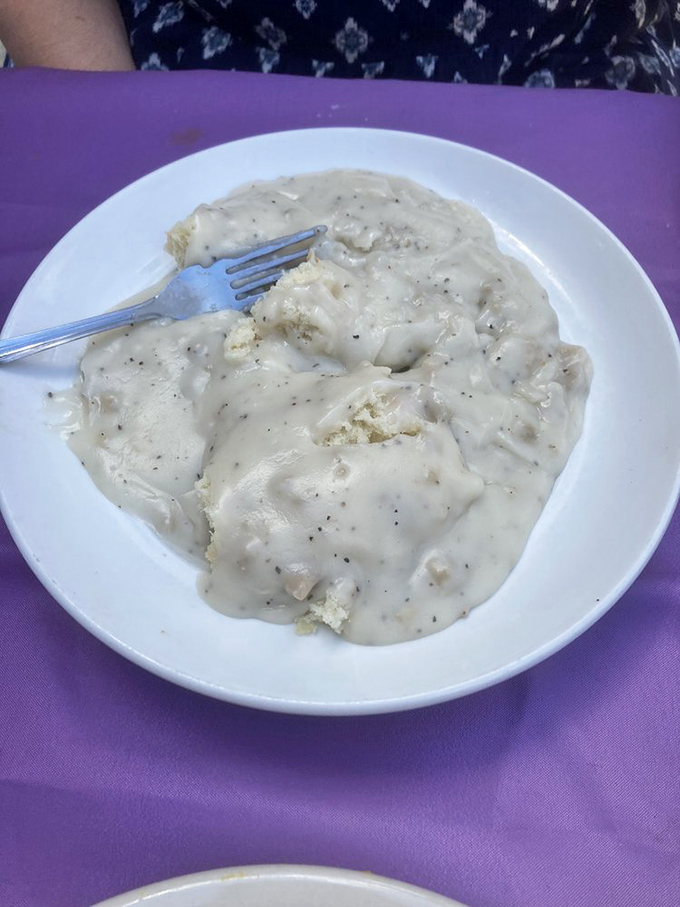 Biscuits and gravy so creamy and peppery they could make a Southern grandma nod in approval while secretly asking for the recipe.