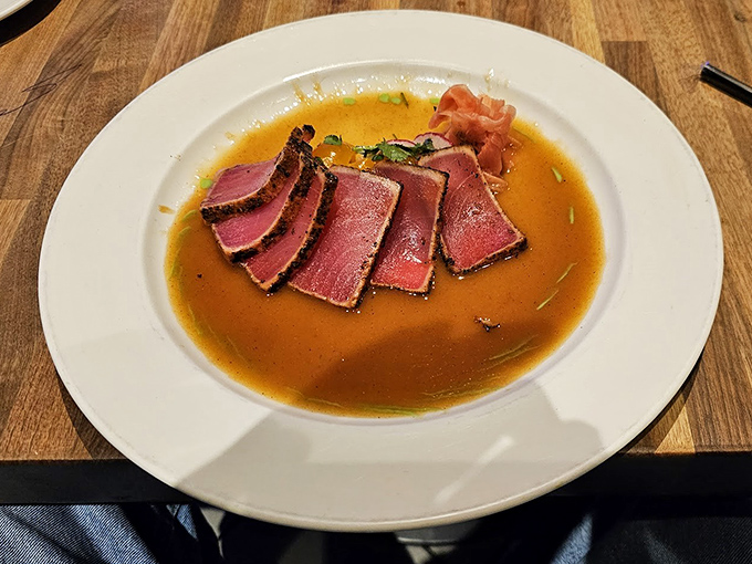 Blackened ahi sashimi swimming in a golden broth&mdash;proof that sometimes the best things in life are indeed rare.
