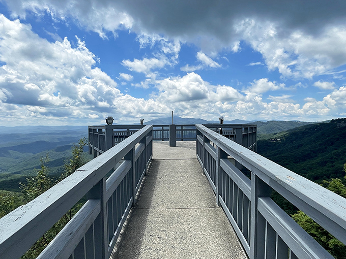 This view is worth every switchback on the drive. The Blue Ridge Mountains unfold like a rumpled blue blanket stretching to the horizon.