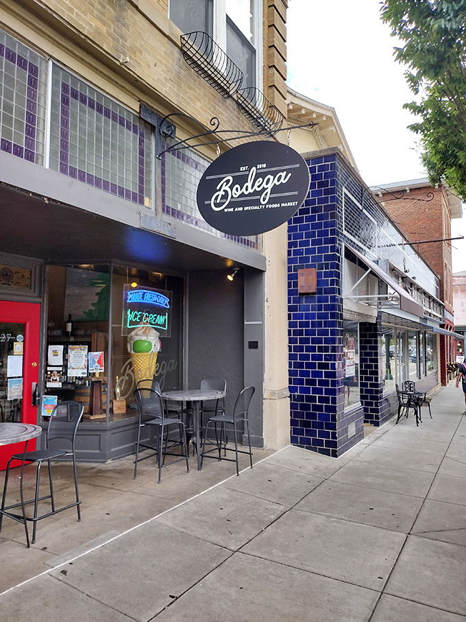 Bodega Market's vibrant blue tilework and ice cream sign beckon passersby. This isn't just shopping&mdash;it's a social experience with dessert included.