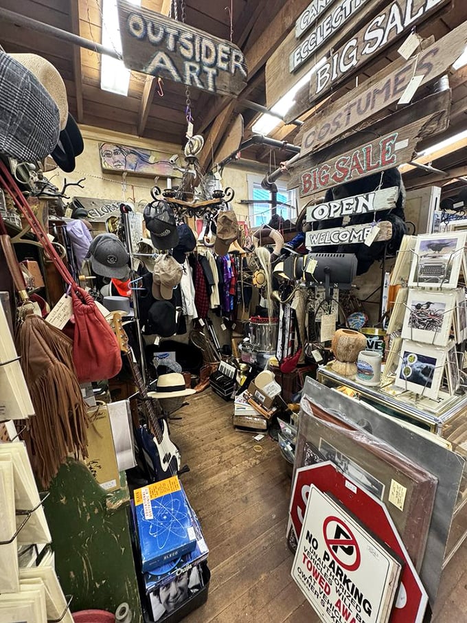 Every booth tells a different story&mdash;this one's clearly written by someone who never met an "OPEN" sign or vintage hat they didn't want to take home. 