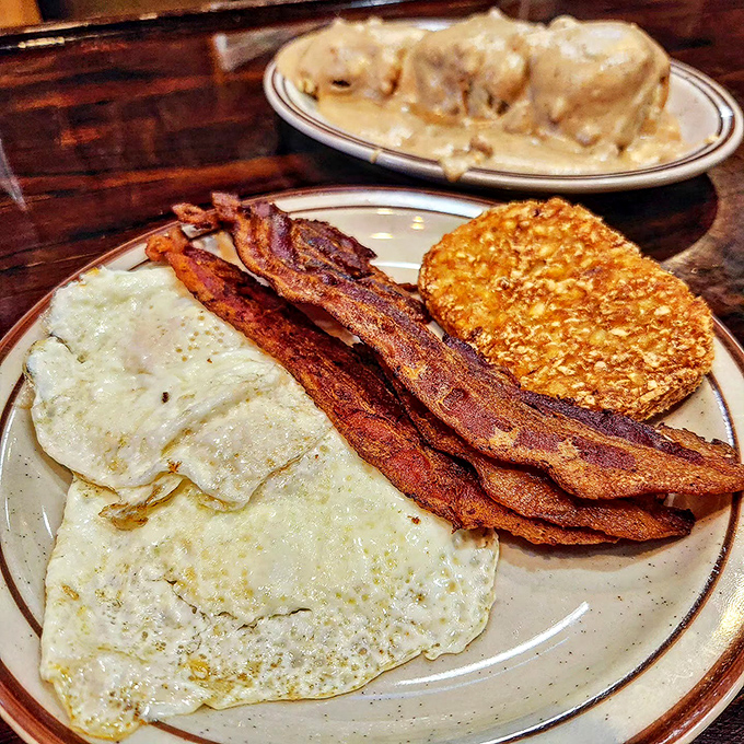A breakfast plate that could fuel a construction crew through the morning shift.