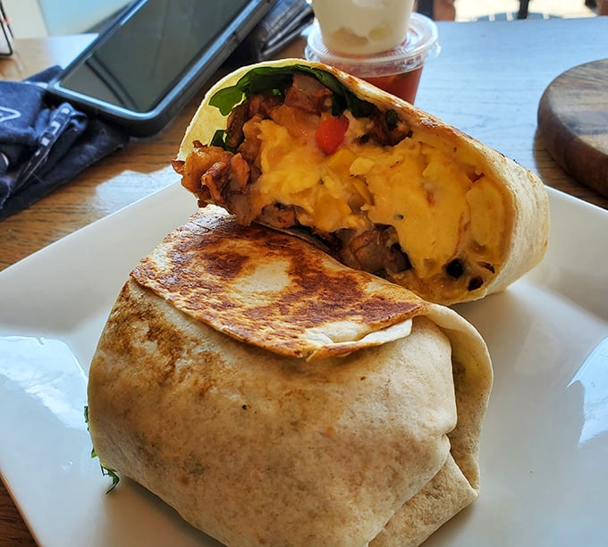 The breakfast burrito that launched a thousand return visits &ndash; golden-grilled, stuffed with eggs, potatoes and veggies that practically demand a photo.