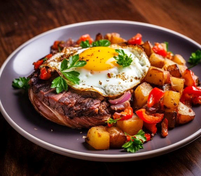 Steak and eggs had a beautiful baby, and they named it Brisket Hash. That perfectly runny egg crowning slow-smoked meat is the breakfast equivalent of winning the lottery.