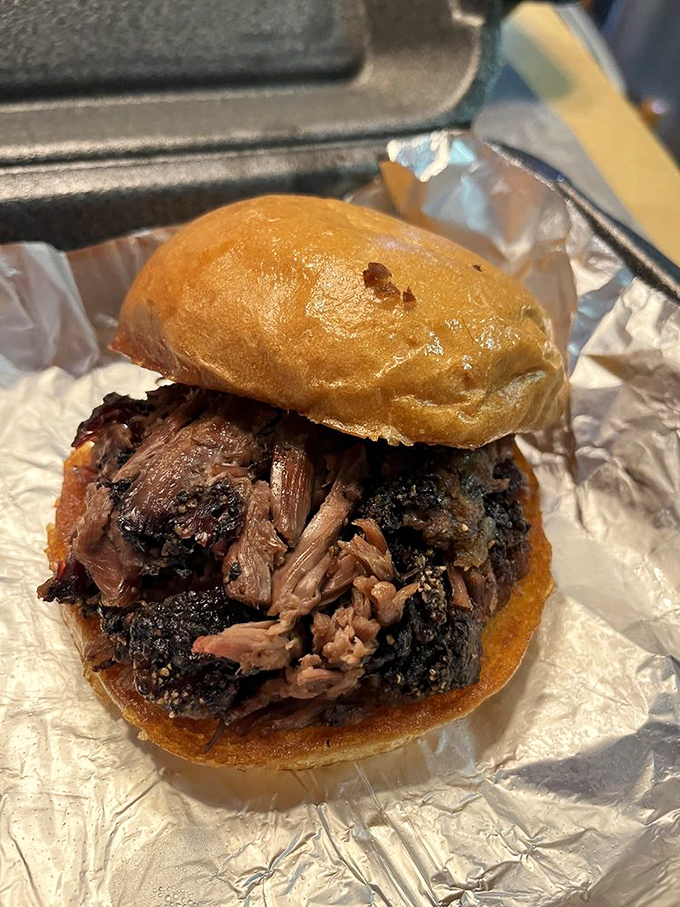 The brisket sandwich &ndash; where smoke meets bread in a relationship so perfect it should have its own country song.