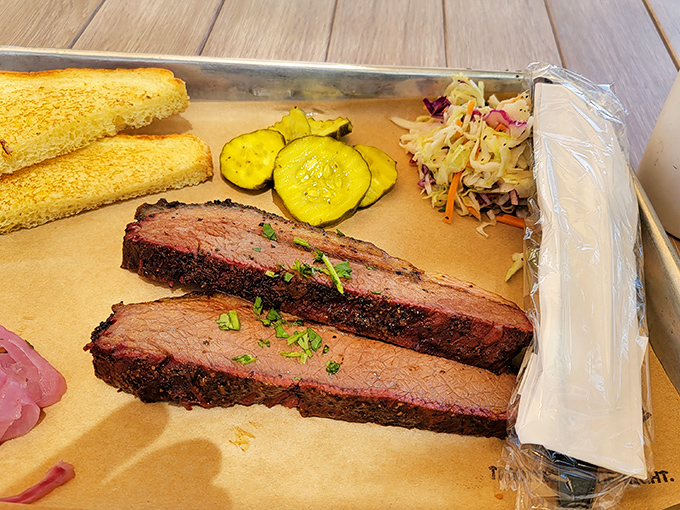 This brisket plate could make a vegetarian question everything &ndash; tender, smoky, and practically melting with each bite.
