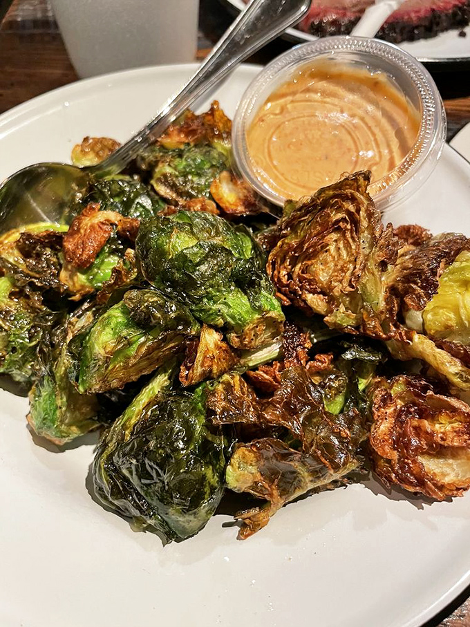 Brussels sprouts that could convert even the most dedicated vegetable skeptic. Crispy, smoky, and paired with a sauce that's practically drinkable.