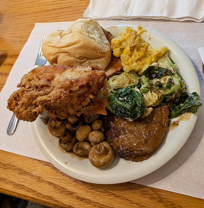 A buffet plate that looks like Thanksgiving and Sunday dinner decided to throw a delicious party together.