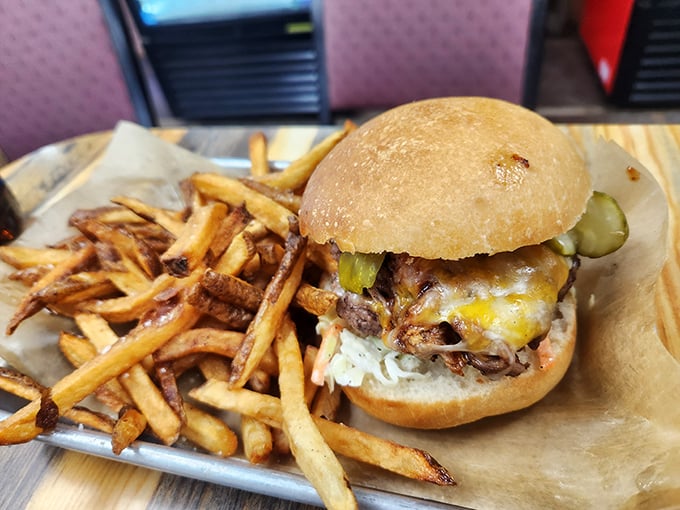 A burger that doesn't need fancy toppings or a clever name&mdash;just honest beef, melty cheese, and fries that demand to be devoured. 