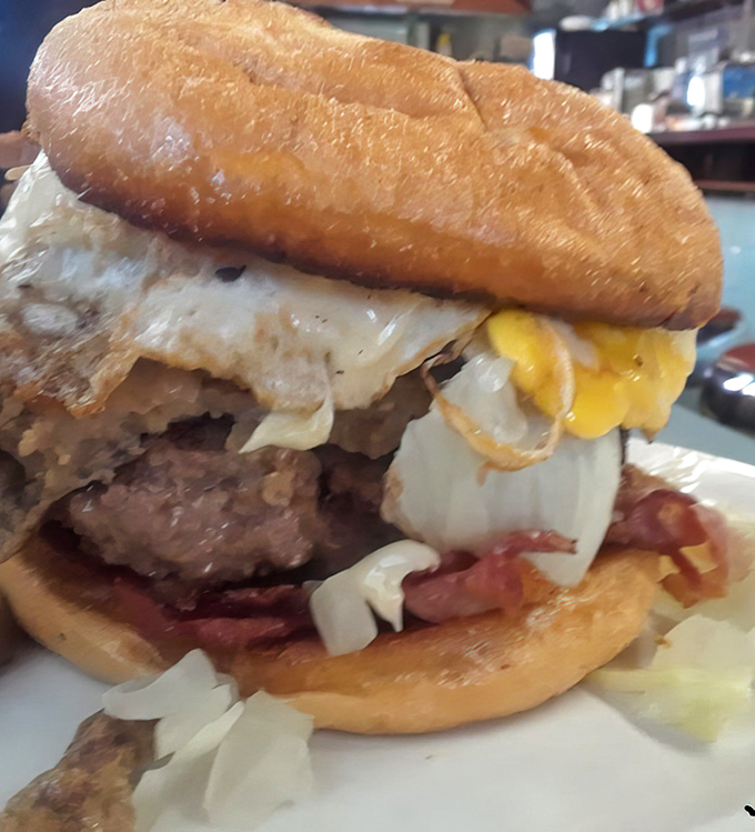 Behold the burger that launched a thousand napkins&mdash;a towering testament to the beauty of beef, bacon, eggs, and cheese in perfect union.