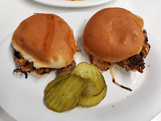 These aren't your fancy $18 gastropub sliders&mdash;they're honest-to-goodness burgers with pickle chips that snap with each bite. No food stylist required.