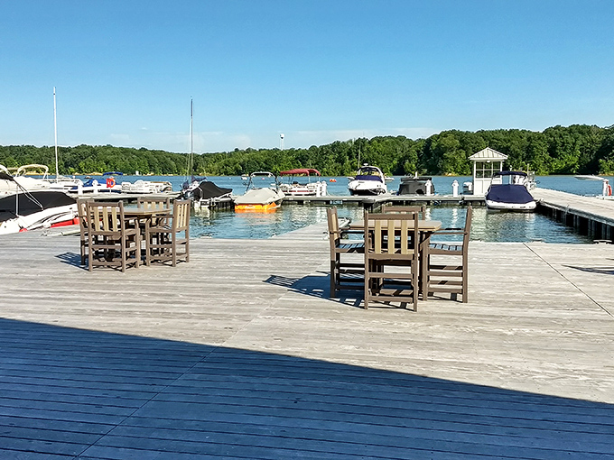 At Caesar Creek Marina, even the rocking chairs seem to whisper, "Sit a spell, the fish aren't going anywhere and neither should you."