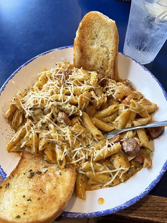 Pasta that's having an identity crisis in the best possible way&mdash;part Italian comfort, part Cajun kick, all delicious with generous chunks of sausage.