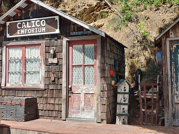 The Calico Emporium looks like it's waiting for a stagecoach to arrive. Rustic charm with a side of "they don't make 'em like this anymore."