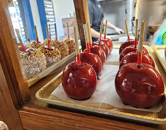 Candy apples so glossy you can see your chocolate-craving reflection in them. The perfect balance of tart fruit and sweet coating.