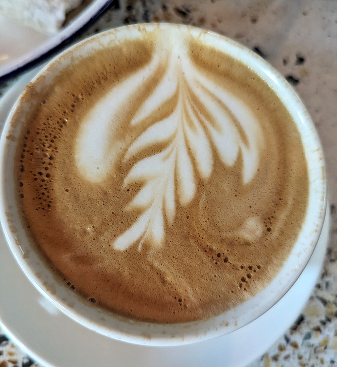 Coffee art that's almost too pretty to drink&mdash;almost. This velvety latte provides the perfect finale to a wood-fired feast.
