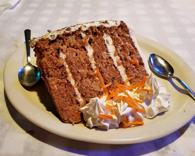 Carrot cake that makes vegetables feel like they've finally achieved their highest purpose. Those cream cheese layers are the stuff of dreams.
