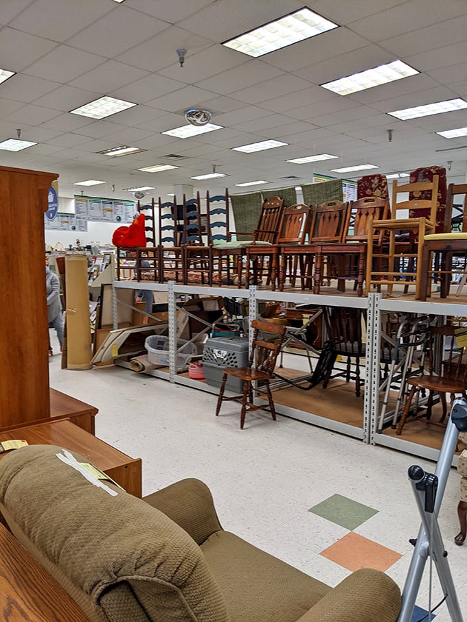 The furniture department doubles as a museum of American living rooms past. That rocking chair has probably heard some stories.