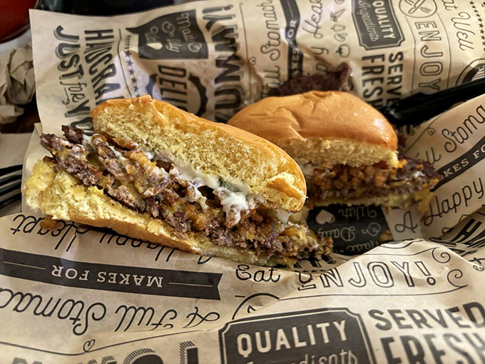 The Cheddar Ranch burger, sliced to reveal its soul, proves that sometimes the most beautiful views in Florida aren't at the beach.