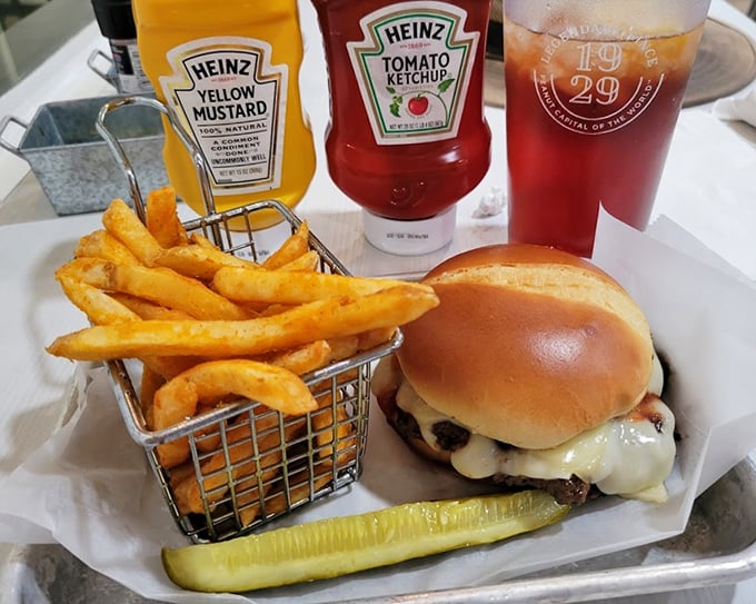 The classic American cheeseburger gets the Virginia treatment &ndash; notice that perfectly toasted bun and the basket of fries just begging to be devoured.