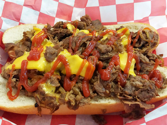 Behold the Beef BBQ sandwich&mdash;tender meat drizzled with cheese and sauce on a fresh roll. Napkins required, regrets impossible.
