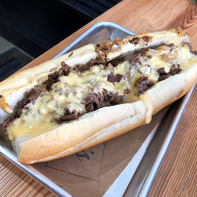 Philly's famous cheesesteak gets the Woodrow's treatment. That cheese whiz cascading over thinly sliced beef is pure sandwich poetry.