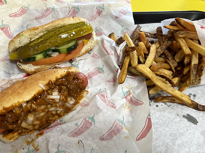 Behold the Chicago dog in its natural habitat &ndash; dressed to the nines and ready to party.