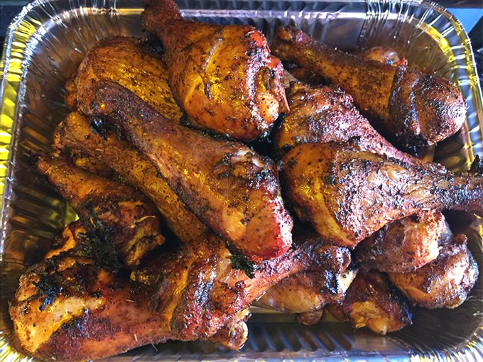 These chicken pieces have clearly been introduced to smoke and spice in the most intimate way possible. The color alone tells you everything you need to know.