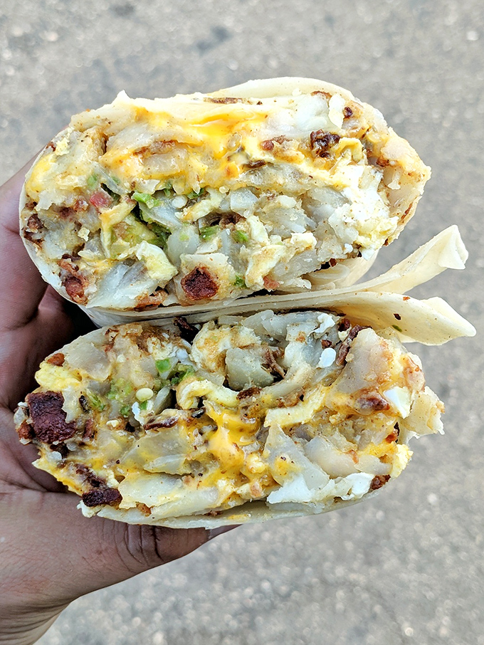 Breakfast burritos so perfectly constructed they could teach architecture classes. That golden ratio of eggs, potatoes, and cheese is pure California morning bliss. 