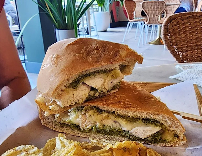 "The Judge" sandwich delivers a verdict of deliciousness with chicken, pesto, and provolone tucked into crusty bread that shatters just right.