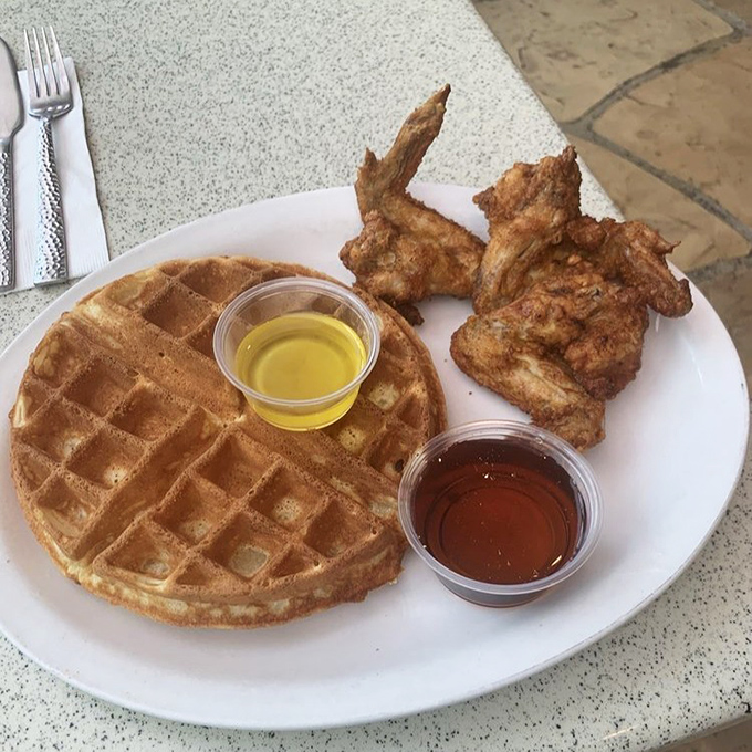The chicken and waffle combo: where breakfast meets dinner in a harmonious duet that makes you question why we ever separated the two.
