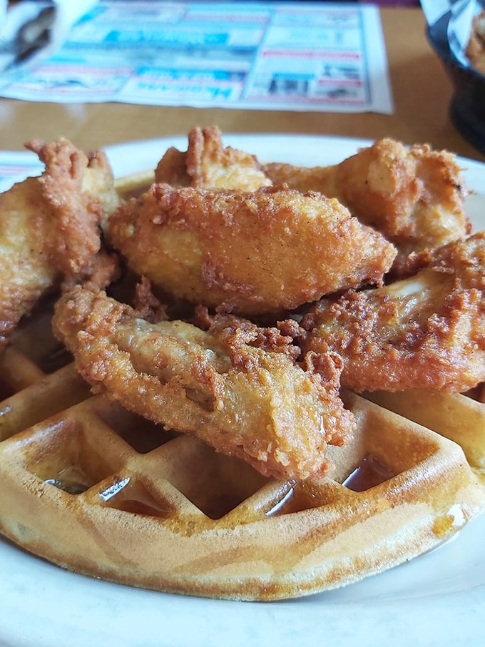 Crispy meets fluffy in the chicken and waffle combo&mdash;breakfast and dinner having a delicious argument on the same plate.