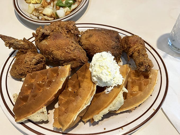 Fried chicken and waffles&mdash;proof that breakfast and dinner can live together in perfect, crispy harmony.