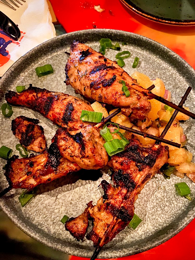 Grilled chicken skewers with a perfect char mark &ndash; proof that simple food done right can be the most satisfying art form of all.