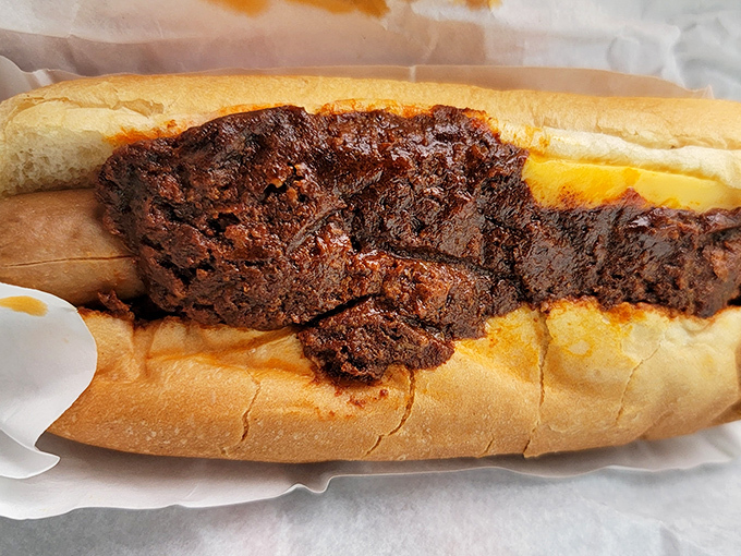 Not just any chili dog&mdash;a Mugs-Up chili dog. The kind that requires strategic napkin placement and zero white clothing.