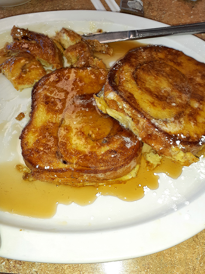 French toast that's achieved cinnamon-swirl nirvana. Breakfast perfection swimming in maple syrup that makes Monday mornings bearable again.
