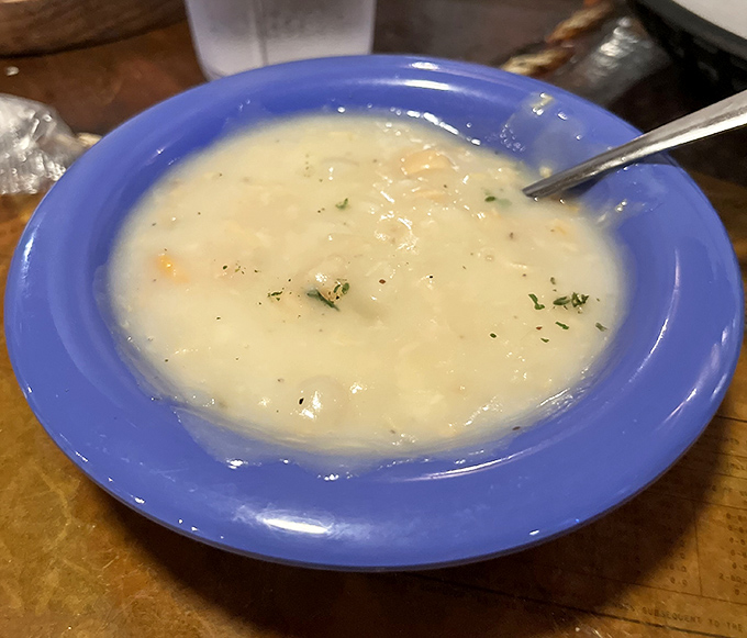 A bowl of clam chowder so hearty it could qualify as a meal. Spoon-licking good and nobody's judging.