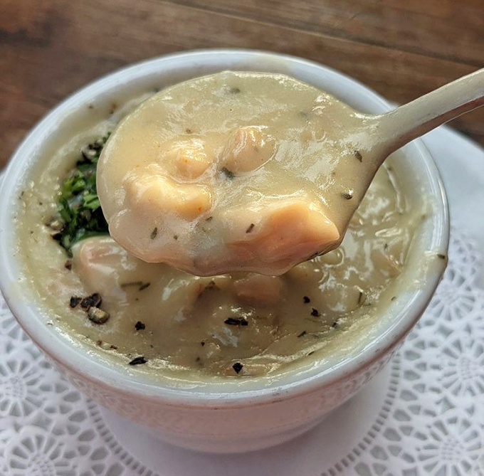 A spoonful of revelation – this clam chowder doesn't hide behind cream, letting the briny sweetness of fresh clams take center stage.