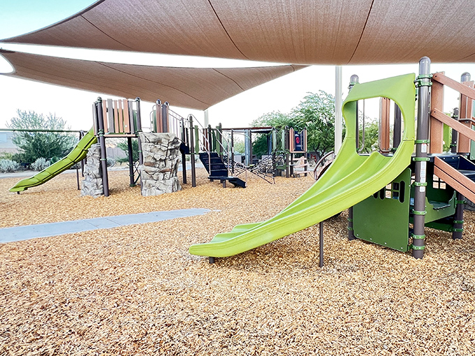 Even the playground equipment knows it's in the desert &ndash; those shade sails aren't just stylish, they're survival gear for the little ones.