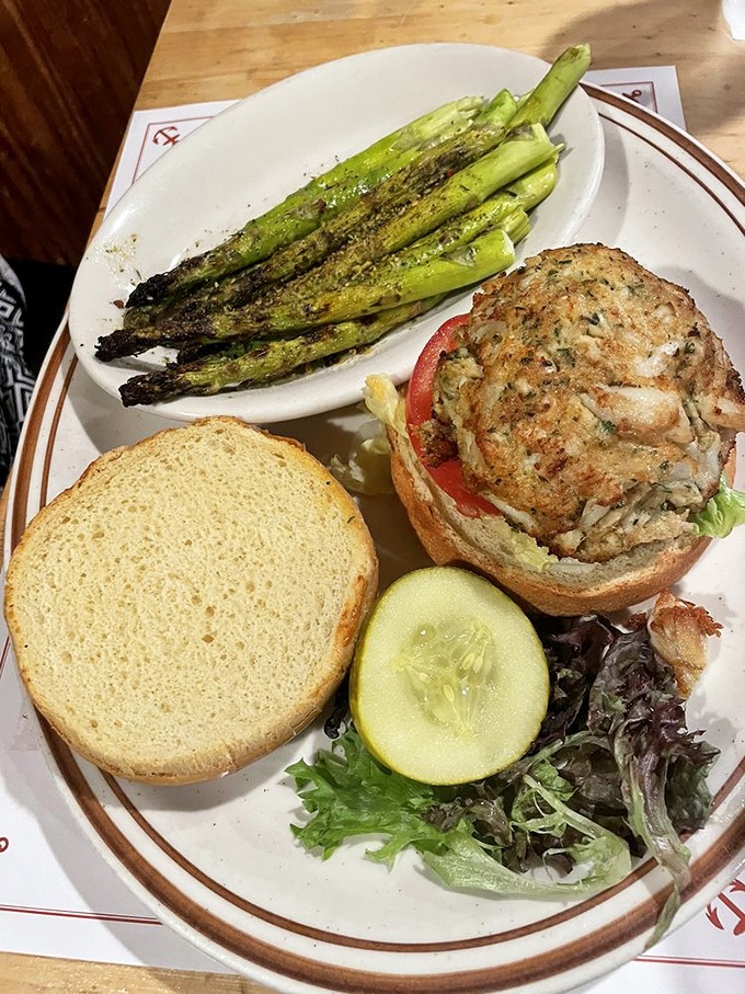 Golden-brown perfection that's more crab than cake—exactly as the seafood gods intended.