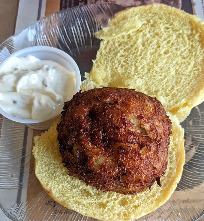 This golden-brown beauty proves that sometimes the best crab cakes come from the most unexpected places.