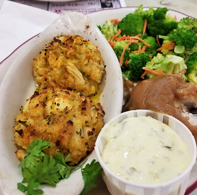 Crab cakes that actually taste like crab, not breadcrumbs with aspirations. Served with a side of "why can't everywhere make them like this?"