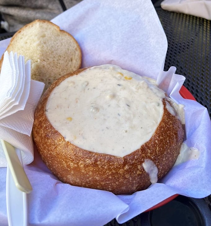 Crab chowder served in a sourdough bread bowl&mdash;San Francisco's version of edible dinnerware and the ultimate solution to the age-old question: "Can I eat the dish too?"