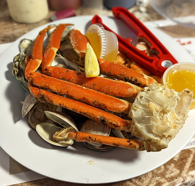 These crab legs aren't just a meal; they're an event requiring tools, technique, and the willingness to wear some butter.