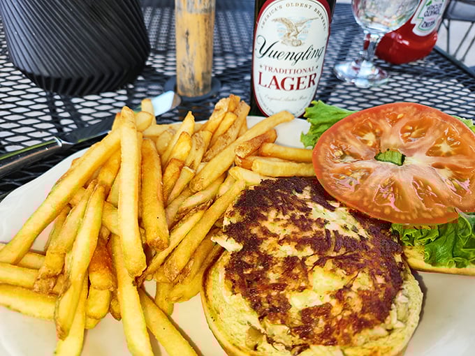 The perfect marriage of crispy and tender&mdash;this crab cake sandwich with golden fries might just be worth crossing state lines for.
