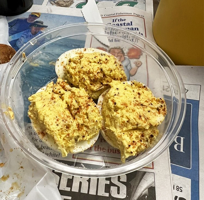 Crab deviled eggs: where Southern comfort food meets Delmarva's favorite crustacean. These protein-packed flavor bombs might be the perfect beach day appetizer.