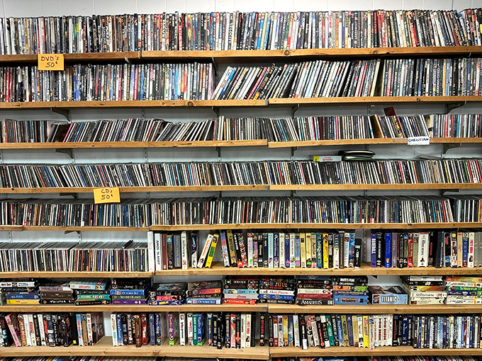 The media section rivals any streaming service &ndash; except here, the binge-watching comes with nostalgic album art and the satisfying crack of opening a DVD case.